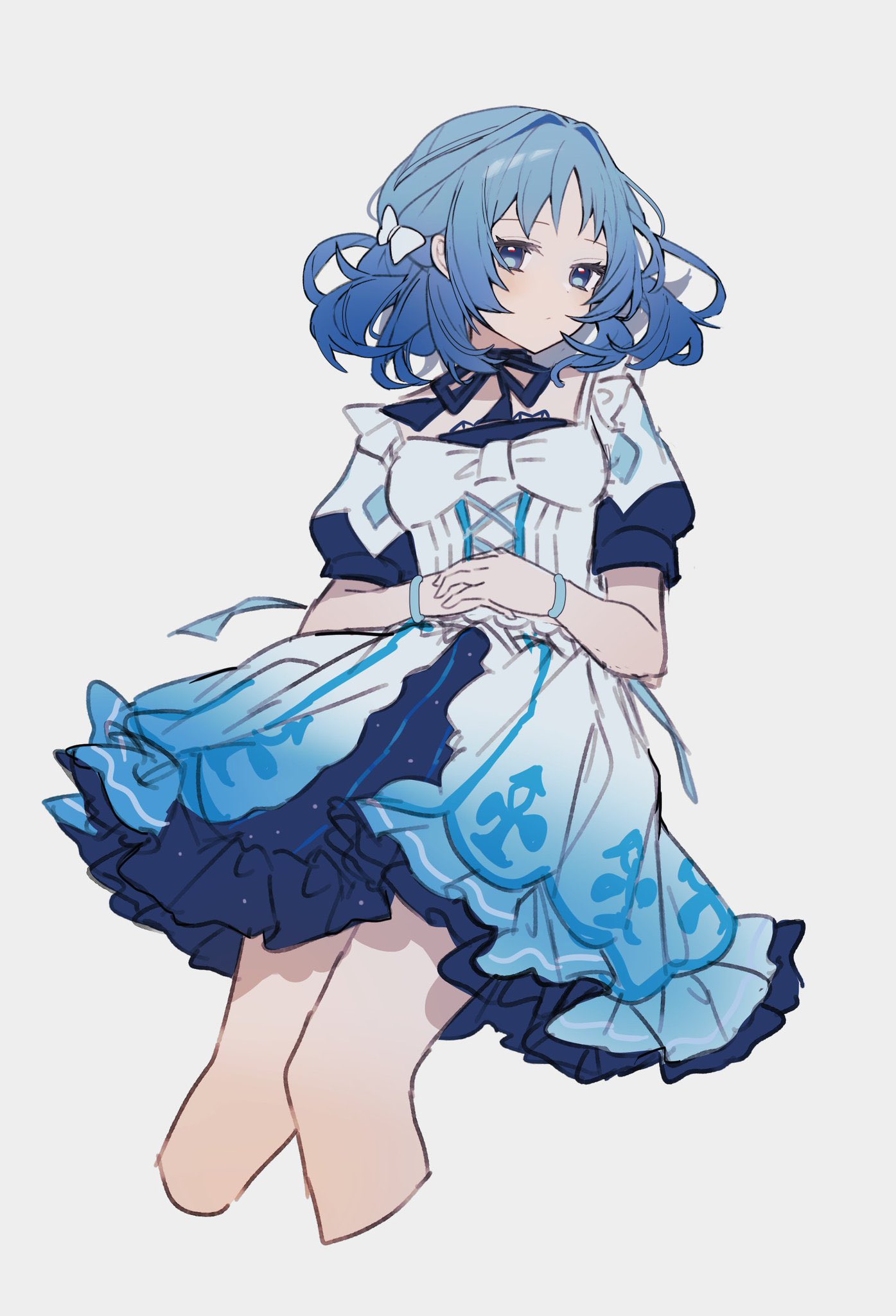 The Big ImageBoard (TBIB) - 1girl blue choker blue eyes blue hair bow choker closed mouth dress ...