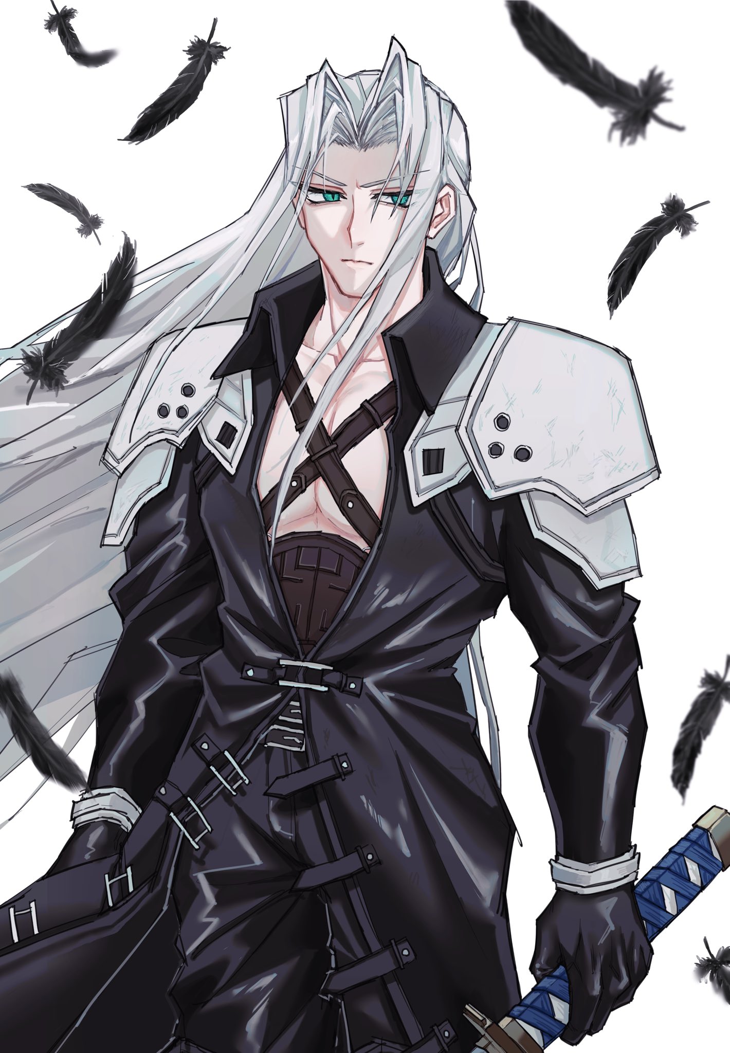 The Big ImageBoard (TBIB) - 1boy armor black coat black feathers black ...