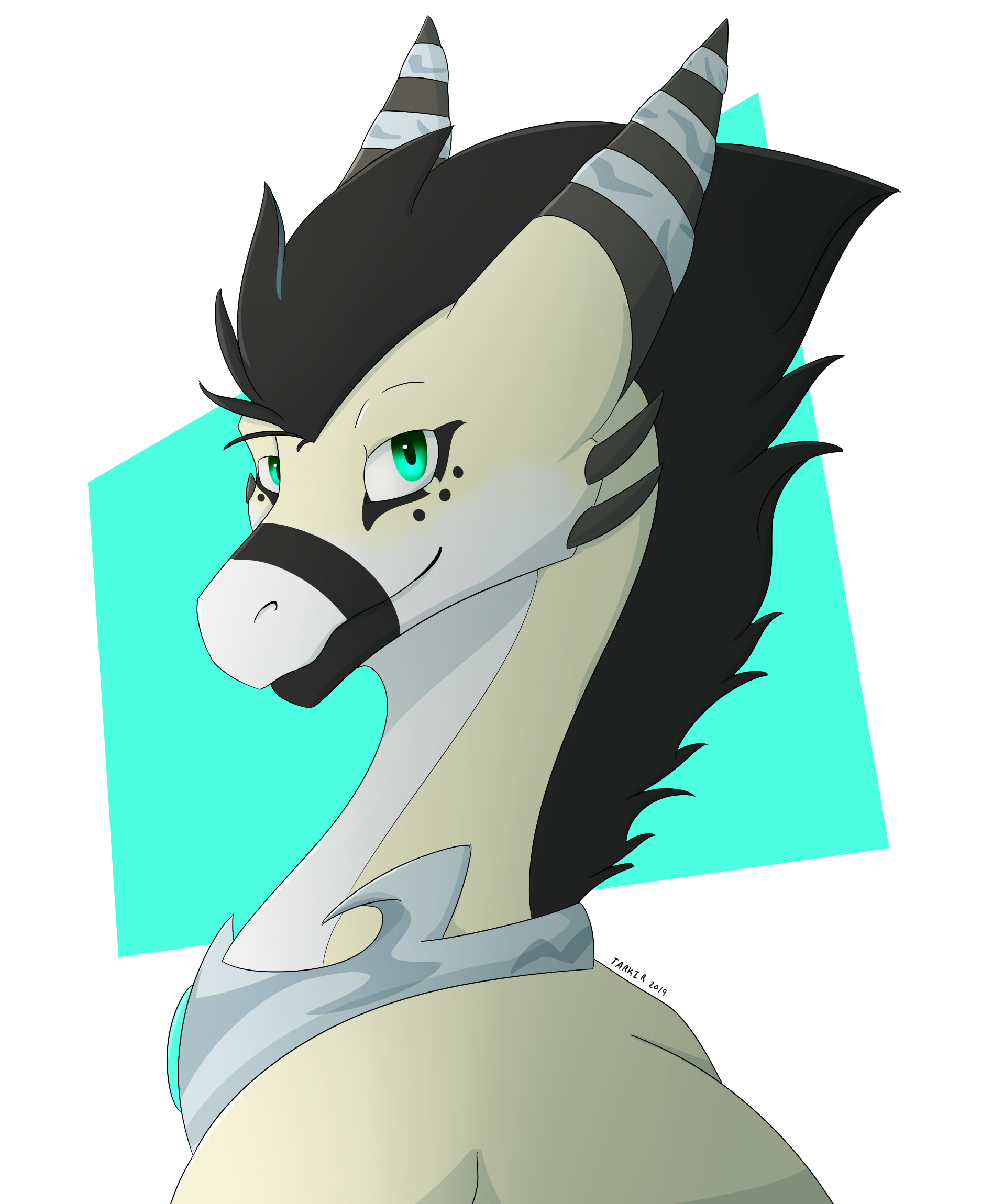 The Big ImageBoard (TBIB) - 2019 black hair digital media (artwork) dragon green eyes hair horn ...