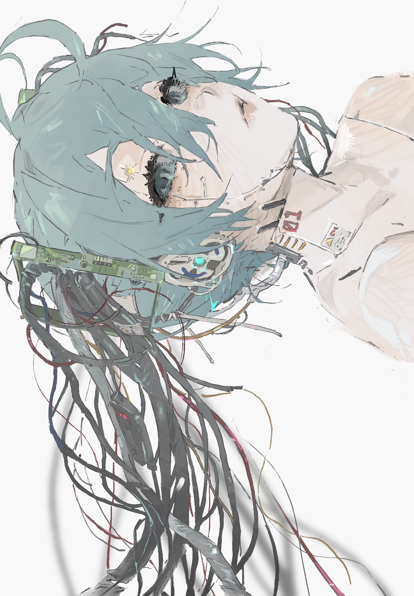 The Big ImageBoard (TBIB) - 1girl android aqua eyes aqua hair bare shoulders body markings cable ...