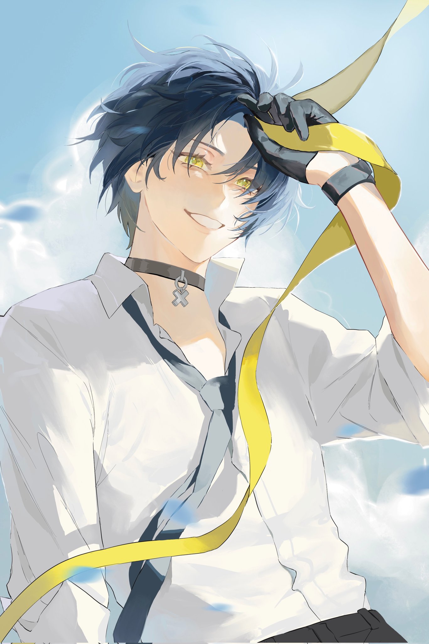 The Big ImageBoard (TBIB) - 1boy asaba harumasa black choker black gloves black hair black ...