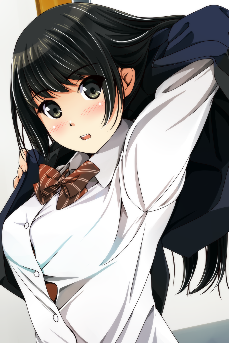 The Big ImageBoard (TBIB) - 1girl black eyes black hair blazer blush bow bowtie breasts button ...