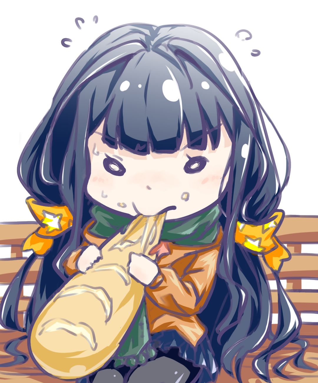 The Big Imageboard Tbib 1girl Adagaki Aki Blue Hair Blush Bread