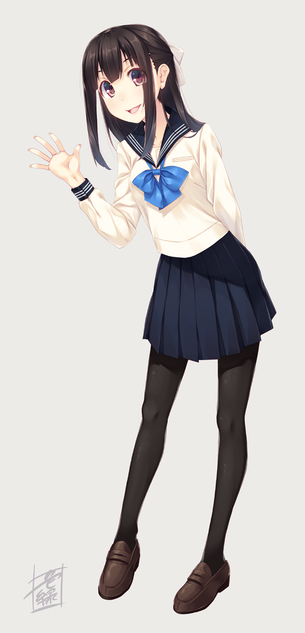 The Big Imageboard Tbib Bangs Black Legwear Blush Bow Breasts Brown