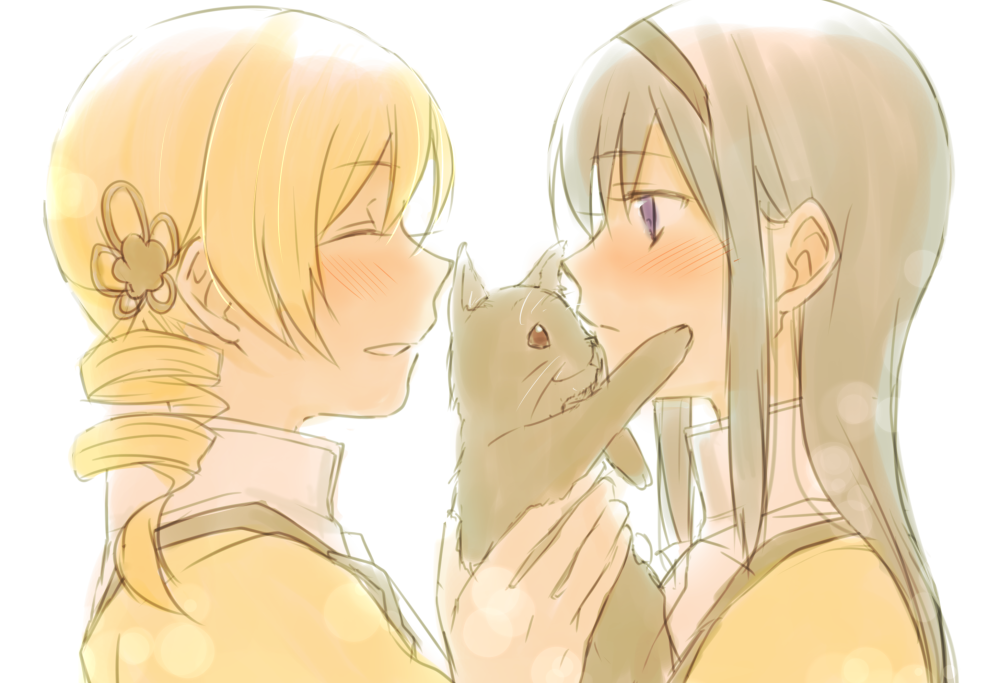 The Big Imageboard Tbib Akemi Homura Black Hair Blonde Hair Blush