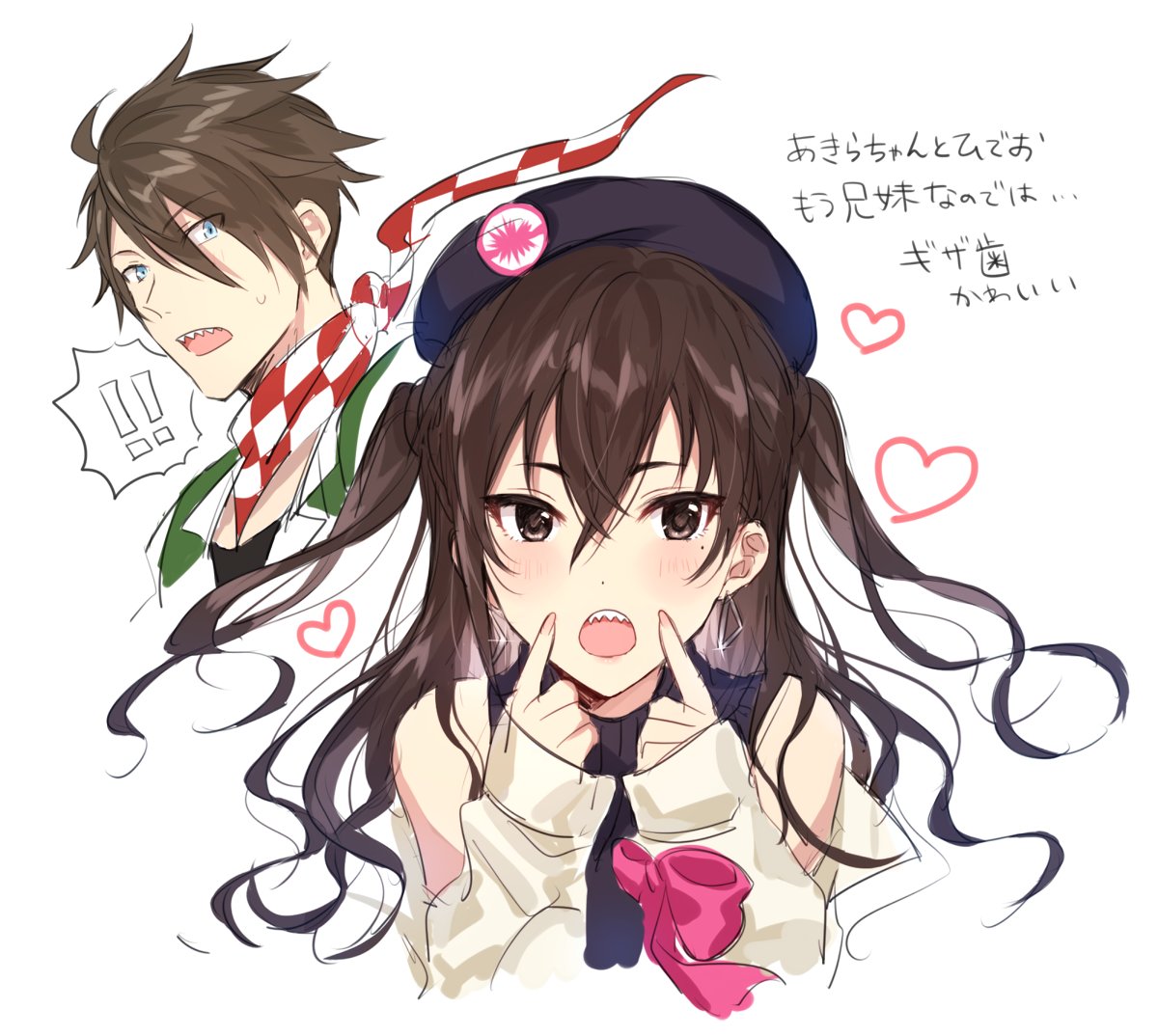 The Big ImageBoard (TBIB) - ! !! 1boy 1girl akuno hideo bare shoulders beret blue eyes bow brown ...