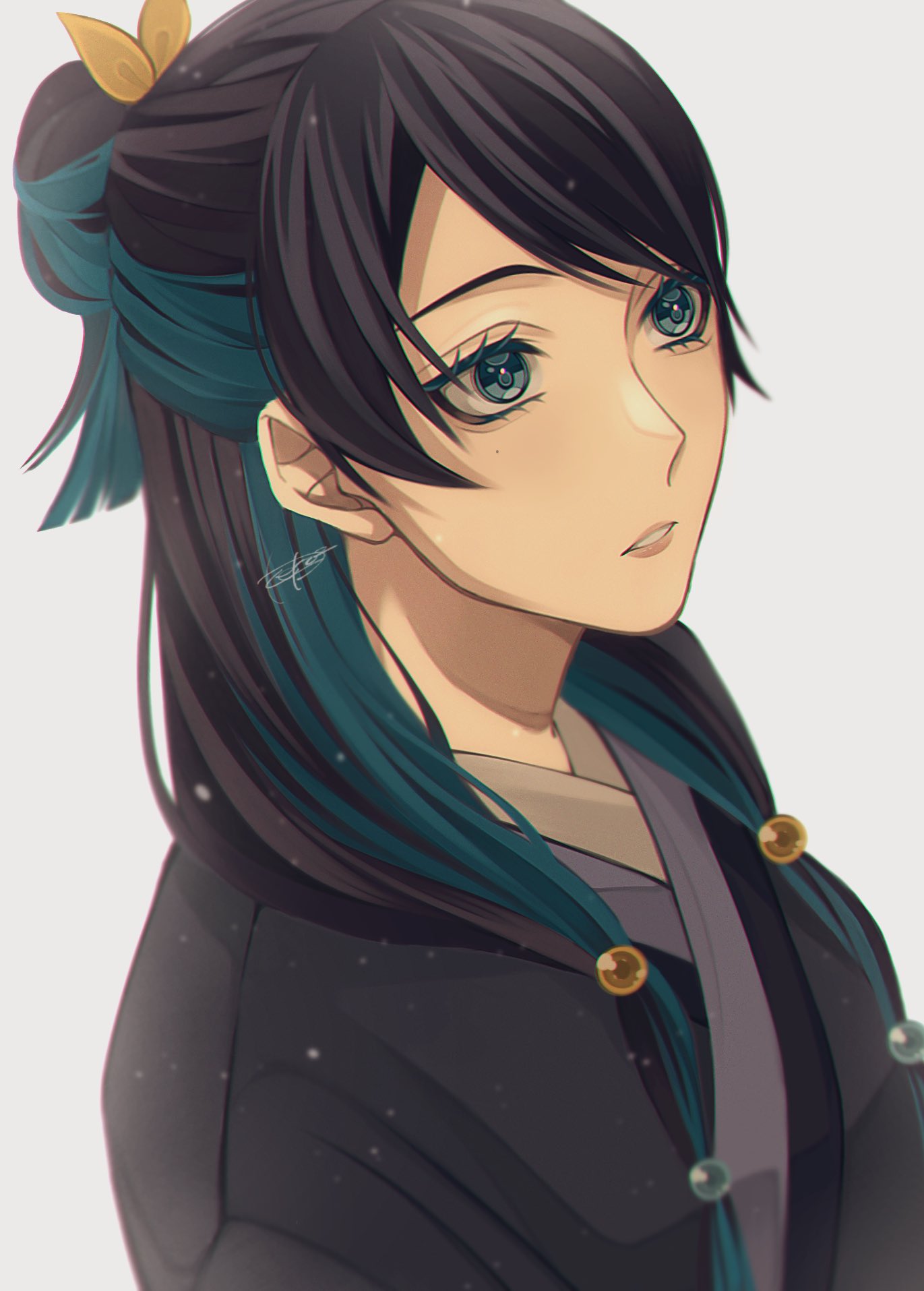 The Big ImageBoard (TBIB) - 1girl ado (utaite) black hair black kimono blue eyes blue hair ...