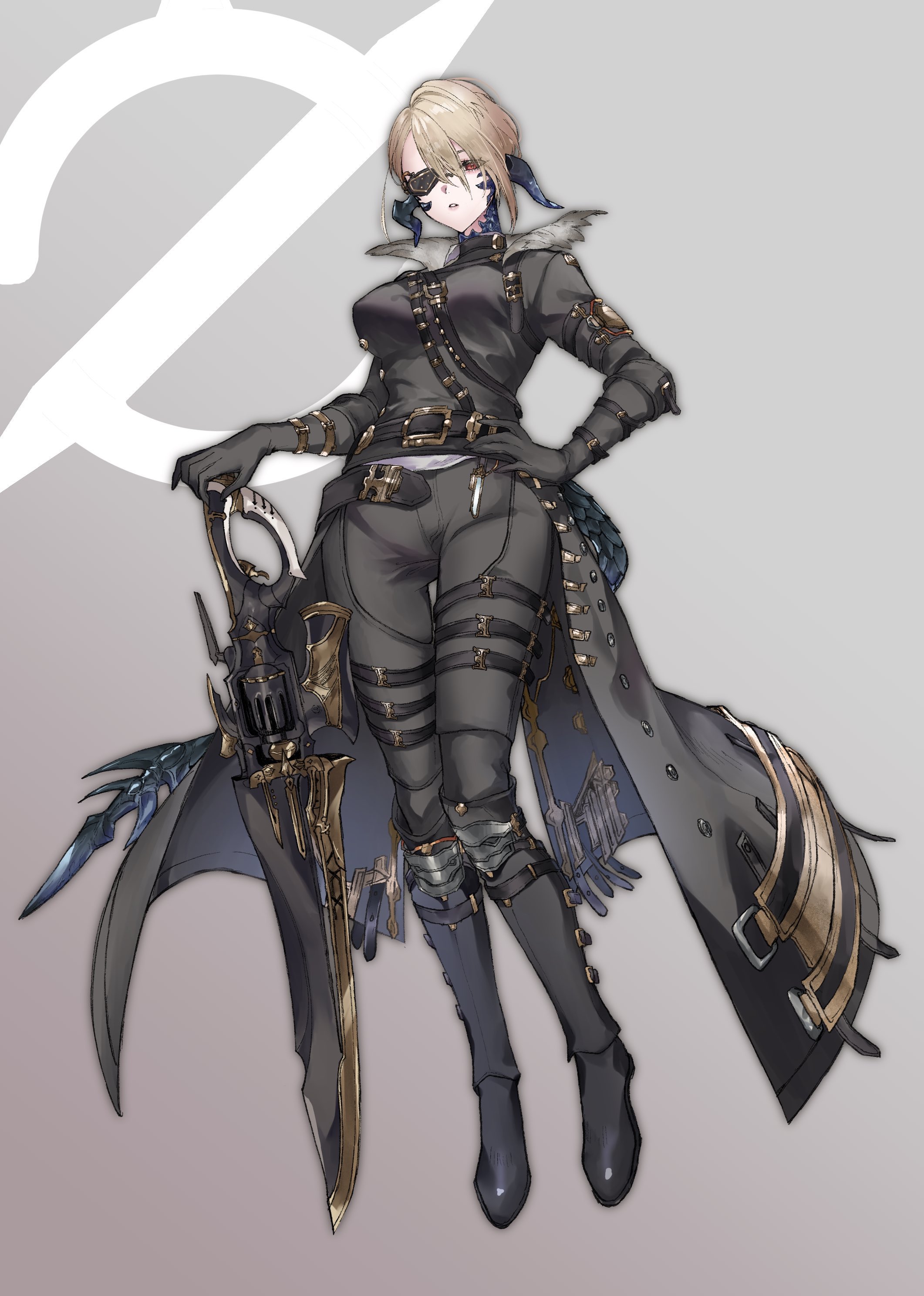 The Big ImageBoard (TBIB) - 1girl absurdres arm belt au ra belt black coat black footwear black ...