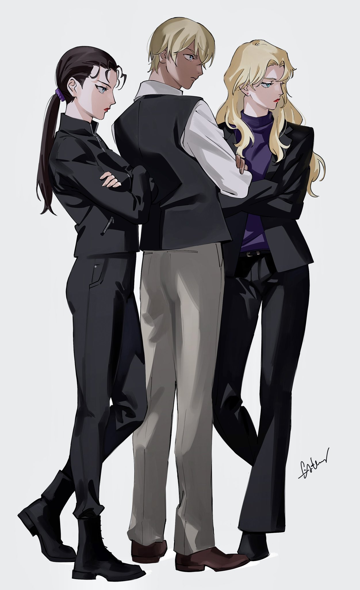 The Big ImageBoard (TBIB) - 1boy 2girls amuro tooru black footwear black hair black jacket black ...