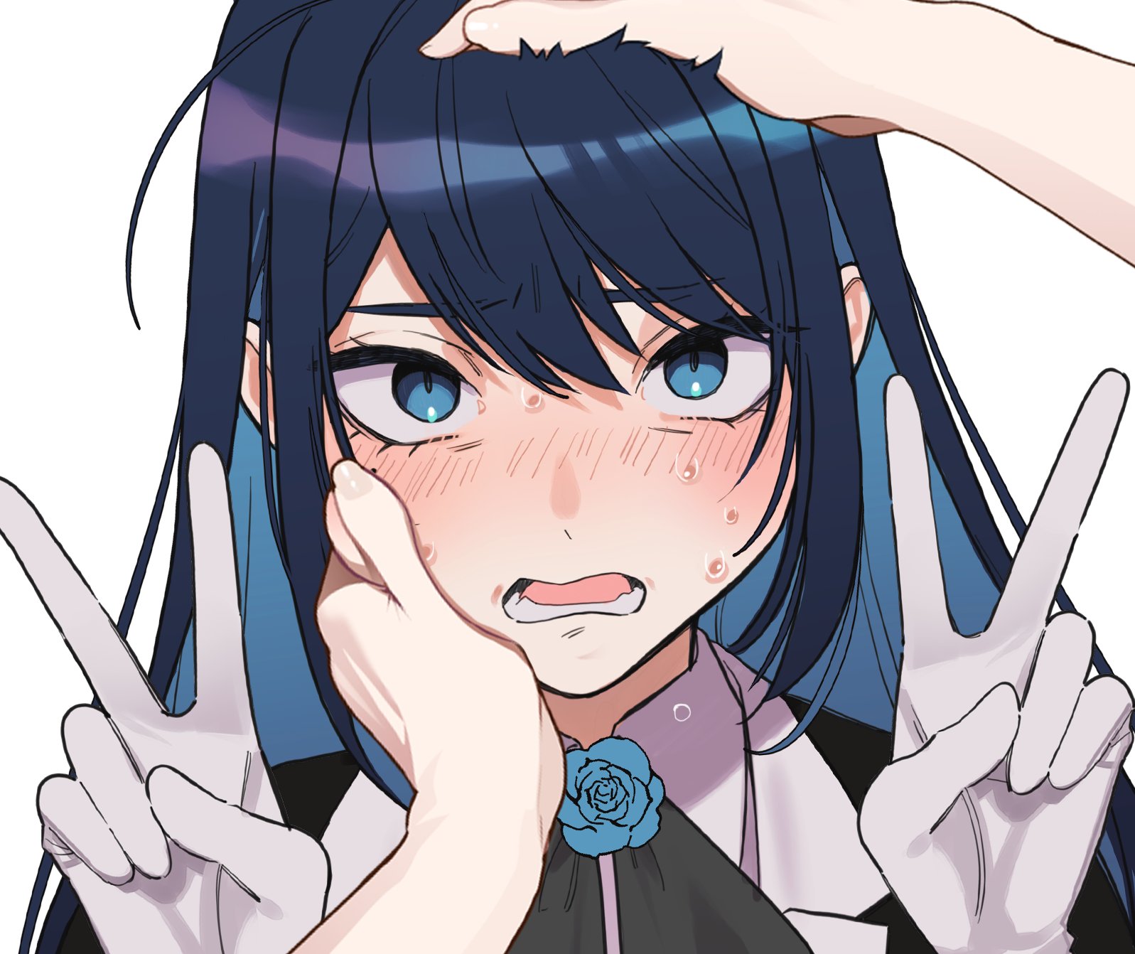 The Big ImageBoard (TBIB) - 1girl 1other ado (utaite) black bow black bowtie blue hair blush bow ...