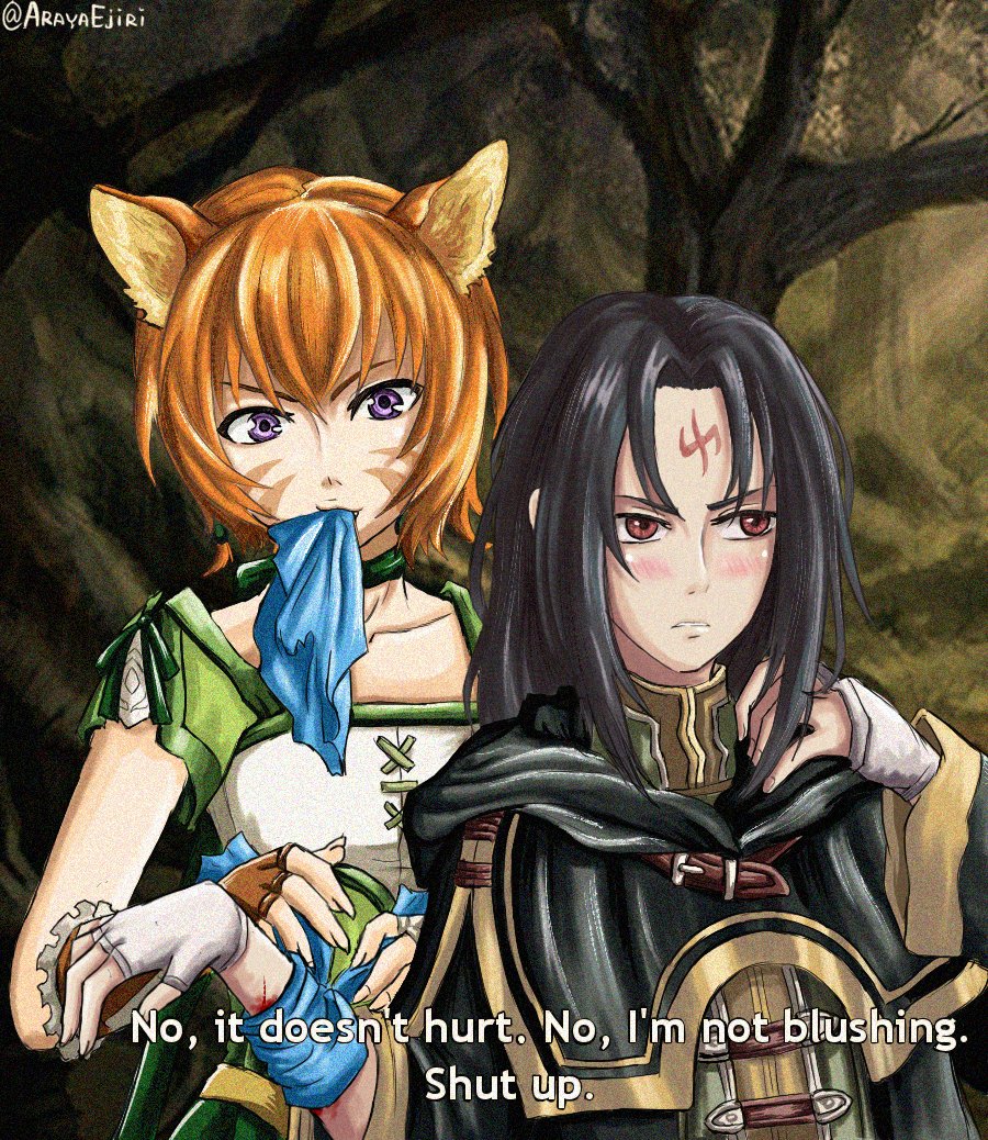 The Big ImageBoard (TBIB) - 1boy 1girl animal ears bandaged arm bandages black hair blush cat ...