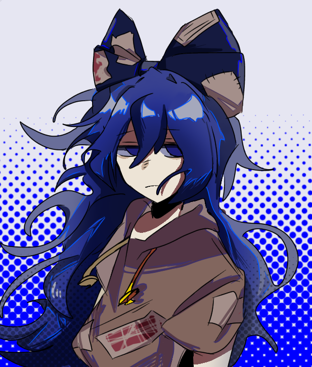 The Big ImageBoard (TBIB) - 1girl blue background blue eyes blue hair bow closed mouth empty ...