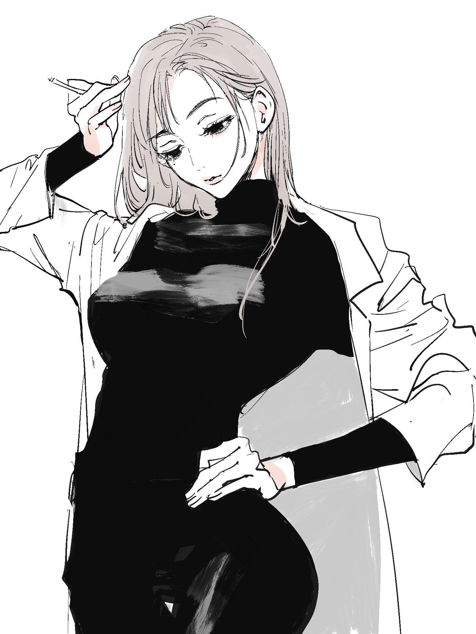 The Big ImageBoard (TBIB) - 1girl black bodysuit bodysuit breasts brown hair cigarette cowboy ...