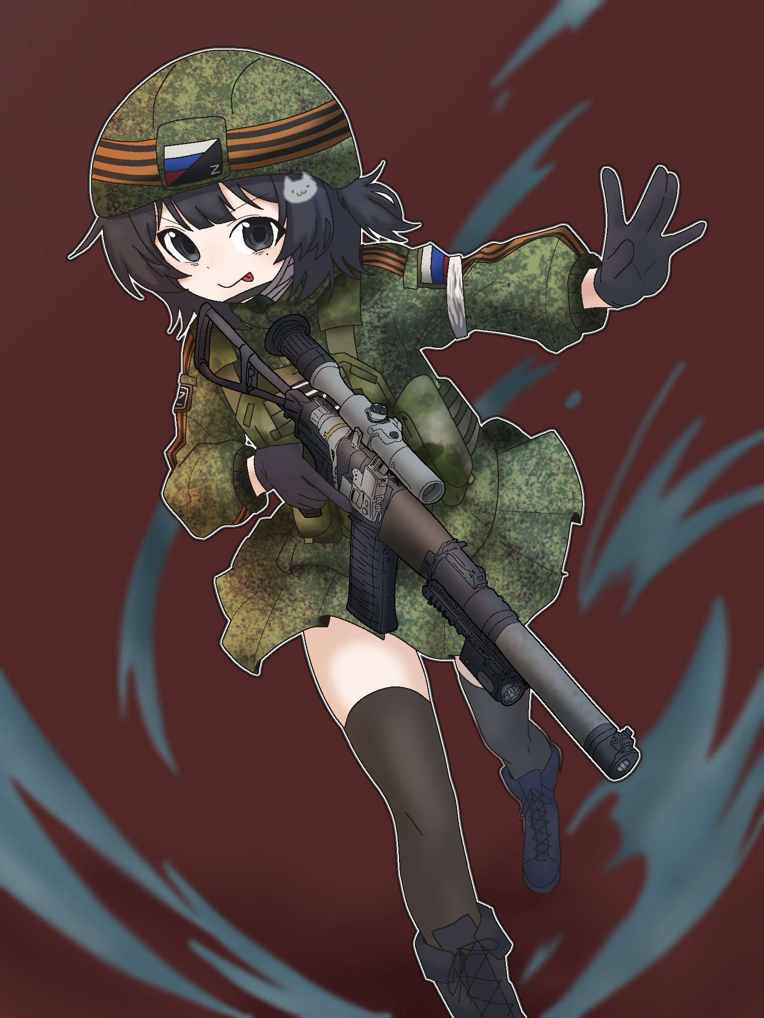 The Big ImageBoard (TBIB) - 1girl :p army as val assault rifle bandaged arm bandages black boots ...