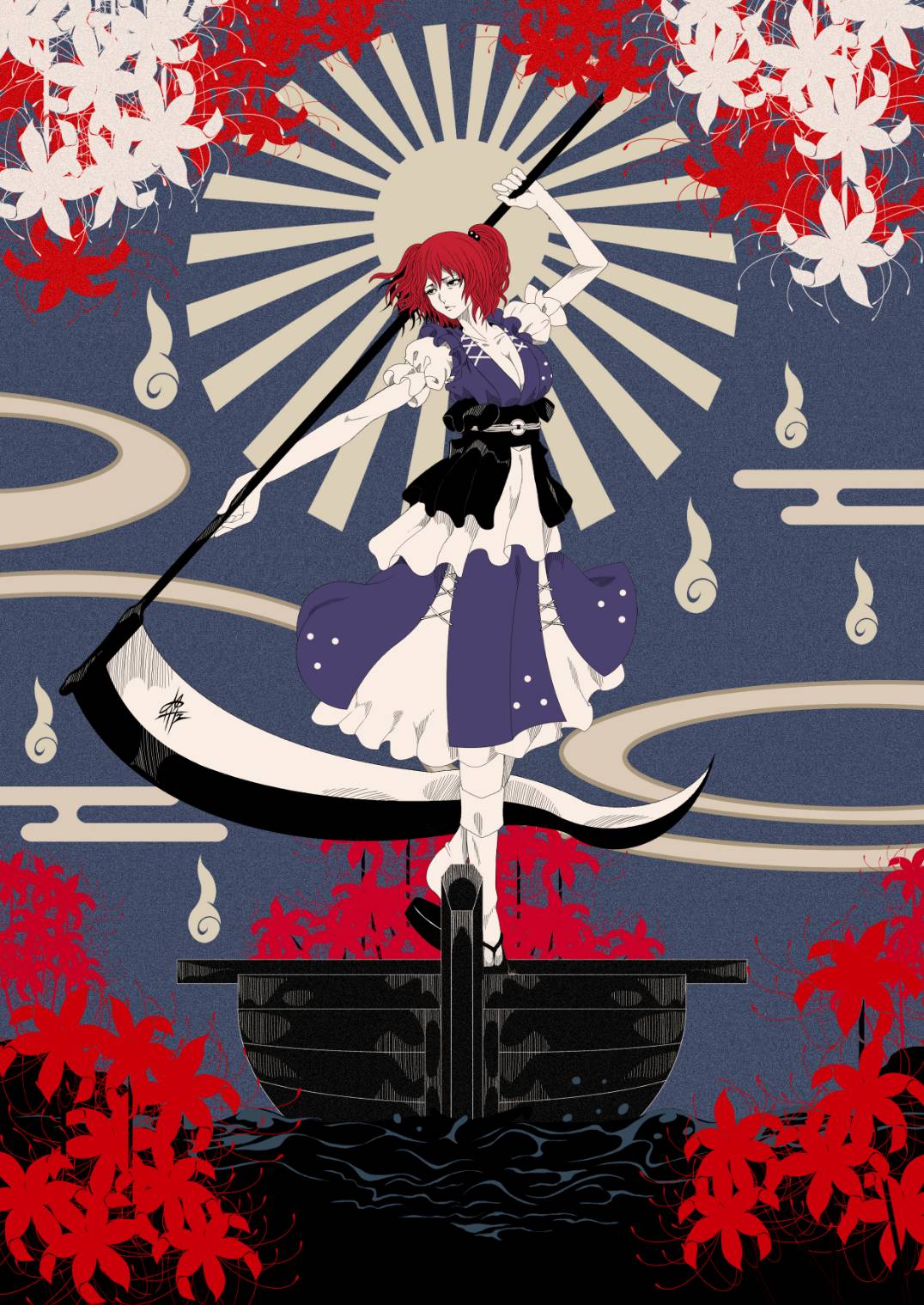 The Big ImageBoard (TBIB) - 1girl blue background boat breasts cleavage ...