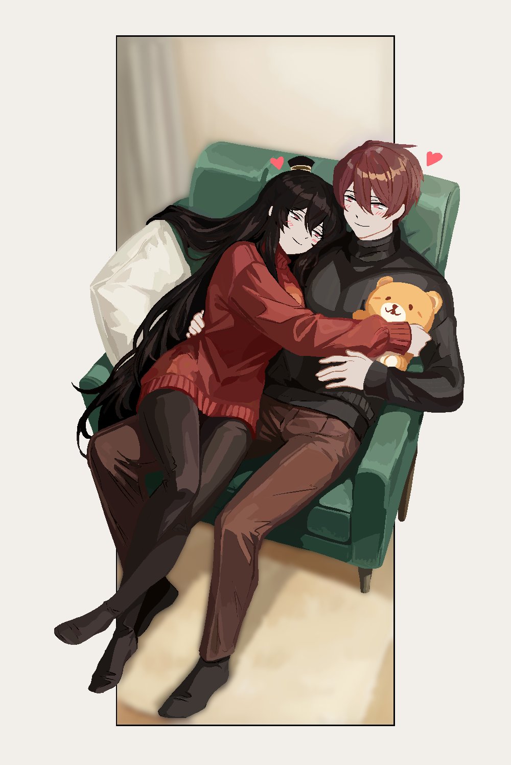 The Big ImageBoard (TBIB) - 1boy 1girl armchair black socks black ...