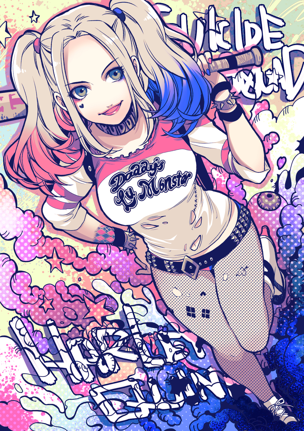 The Big ImageBoard (TBIB) - baseball bat blonde hair blue hair blue nails bracelet breasts ...