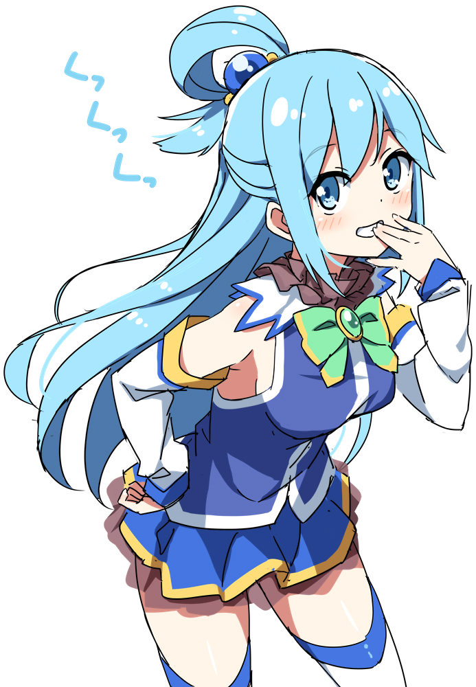 The Big ImageBoard (TBIB) - 1girl aqua (konosuba) blue eyes blue hair blush chinese commentary ...