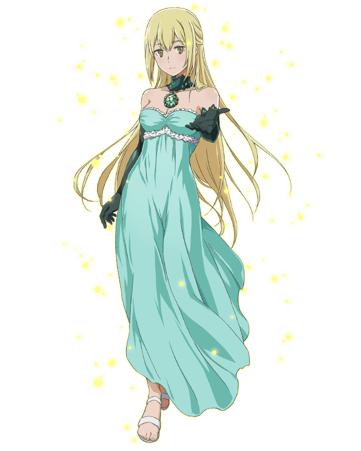 The Big ImageBoard (TBIB) - 1girl aiz wallenstein alternate costume aqua dress arm at side bare ...