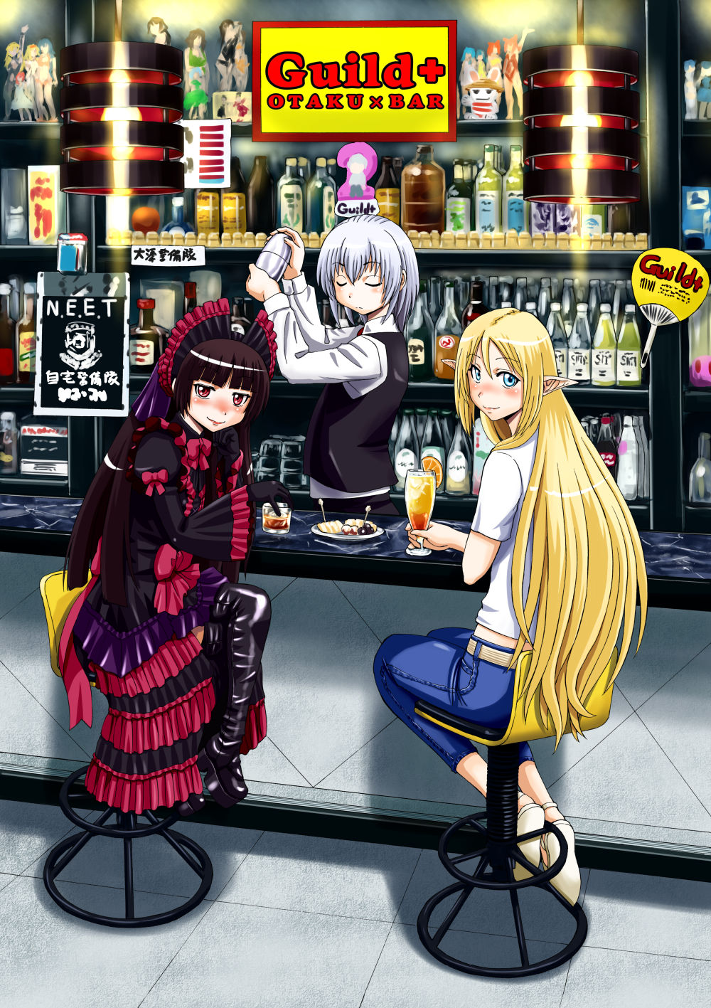 The Big ImageBoard (TBIB) - alcohol bar bar stool bartender black gloves blonde hair blue eyes ...