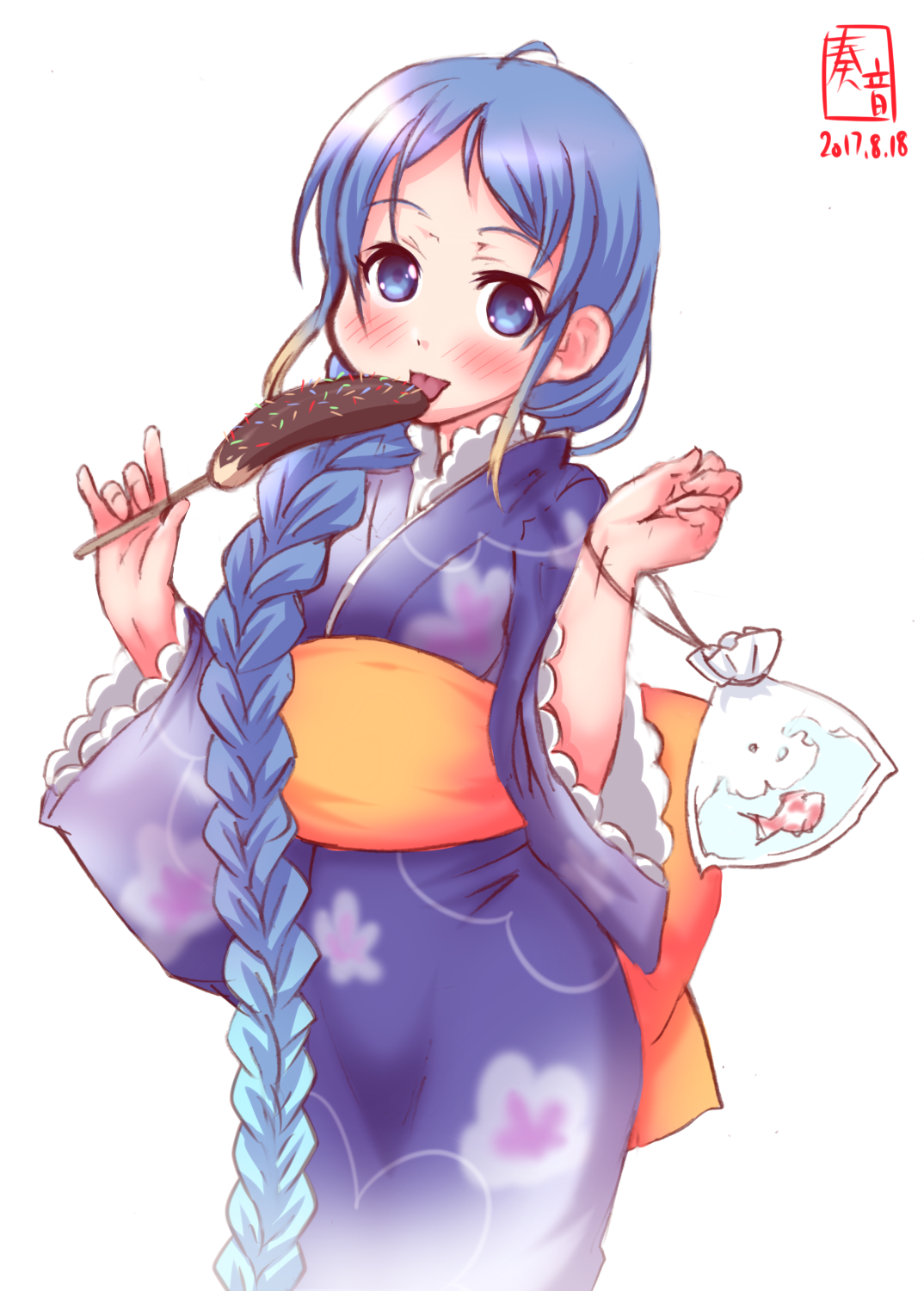 The Big ImageBoard (TBIB) - 1girl alternate costume artist logo bag bagged fish blue hair blush ...