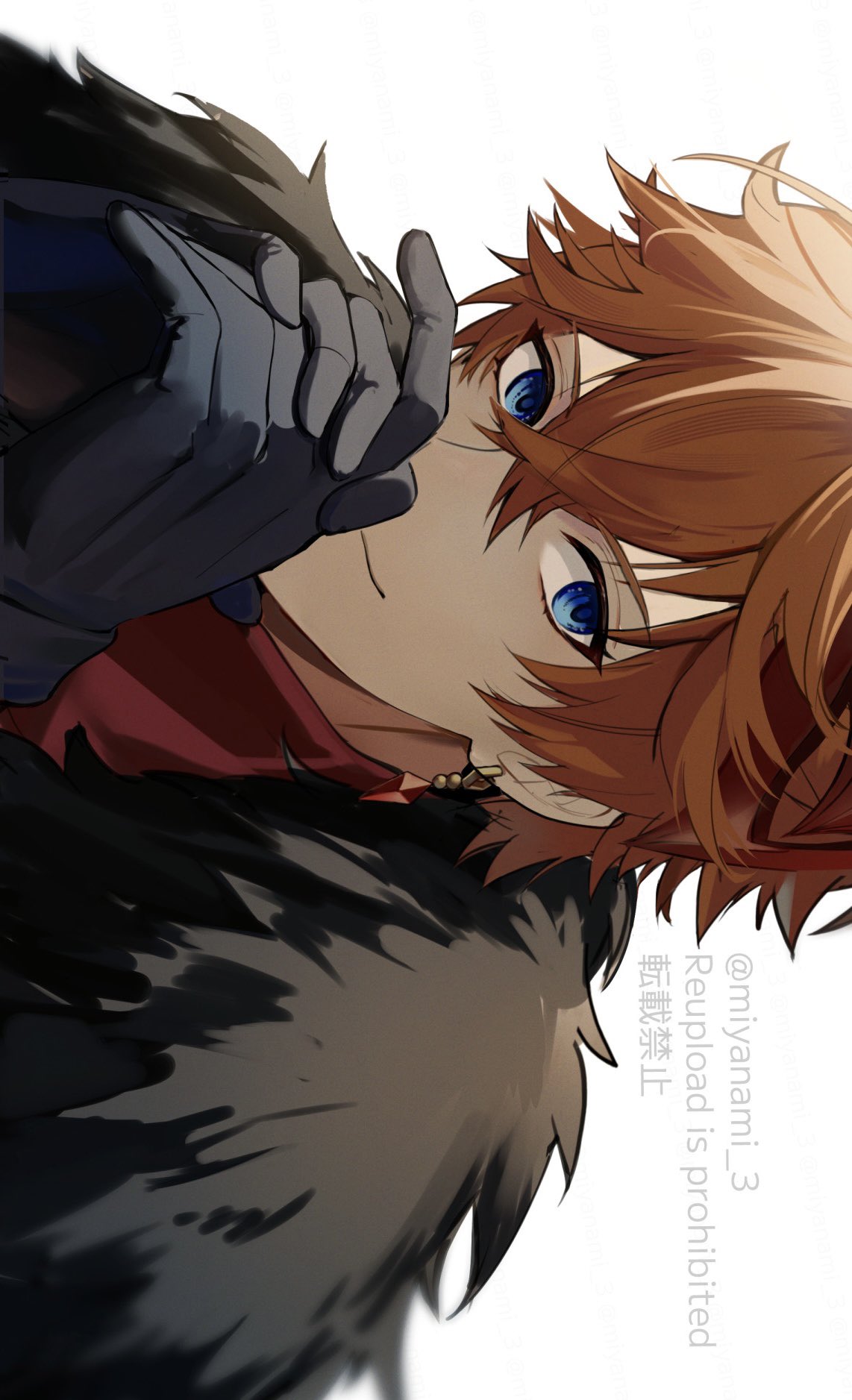 The Big ImageBoard (TBIB) - 1boy bishounen black gloves blue eyes closed mouth earrings fur trim ...