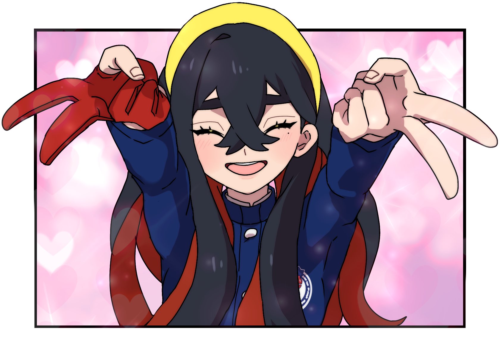 The Big ImageBoard (TBIB) - 1girl :d arms up blue jacket blush border buttons carmine (pokemon ...