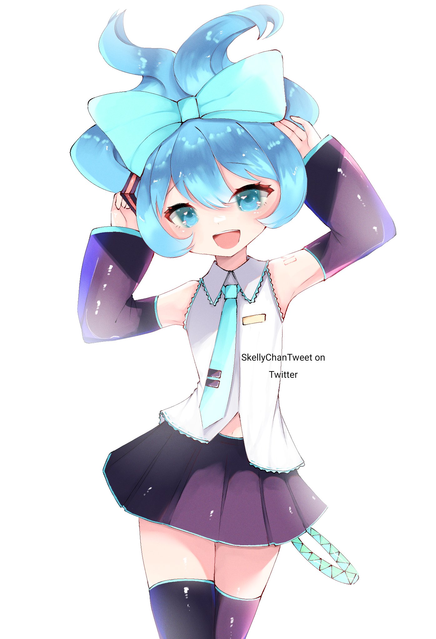 The Big ImageBoard (TBIB) - 1girl aqua bow aqua eyes aqua hair aqua necktie black sleeves bow ...