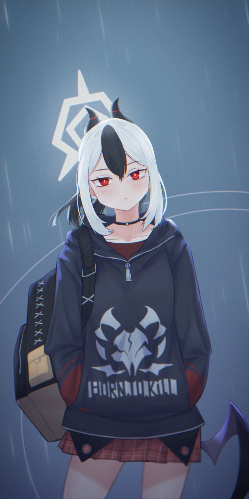 The Big ImageBoard (TBIB) - 1girl aegyo sal aoore x64 backpack bag black choker black hair black ...