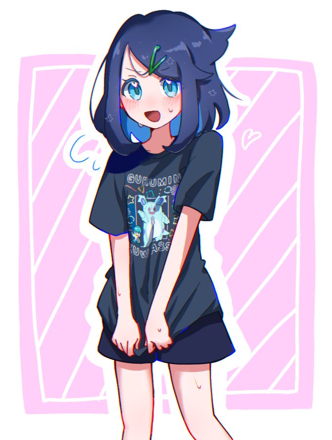 The Big ImageBoard (TBIB) - 1girl black hair black shirt black shorts blue eyes blush hair ...