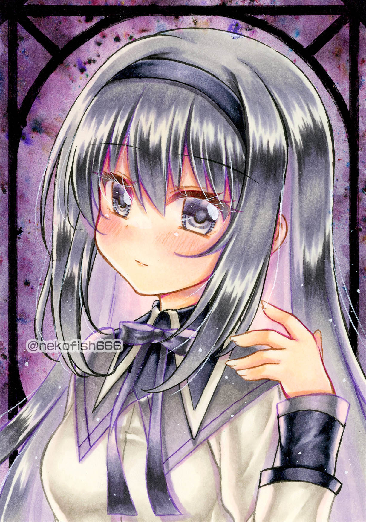 The Big ImageBoard (TBIB) - 1girl akemi homura black background black bow black bowtie black ...