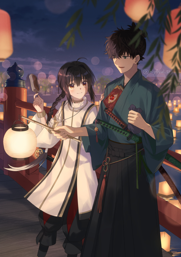 The Big ImageBoard (TBIB) - 1boy 1other ahoge amulet androgynous architecture bamboo leaf black ...