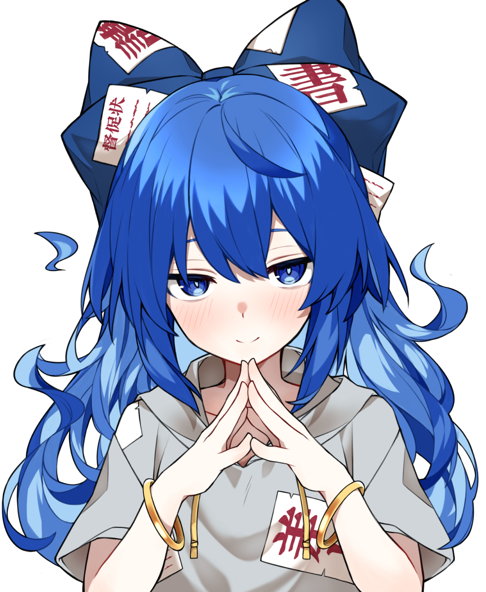 The Big ImageBoard (TBIB) - 1girl blue bow blue eyes bow ch00suke closed mouth gold armlet grey ...