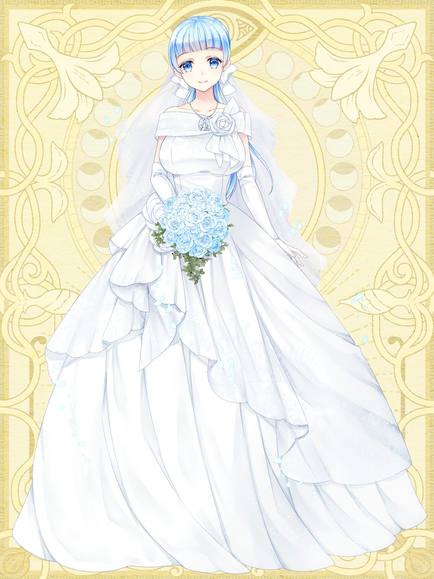 The Big ImageBoard (TBIB) - 1girl blue eyes blue flower blue hair blunt bangs bouquet bow ...