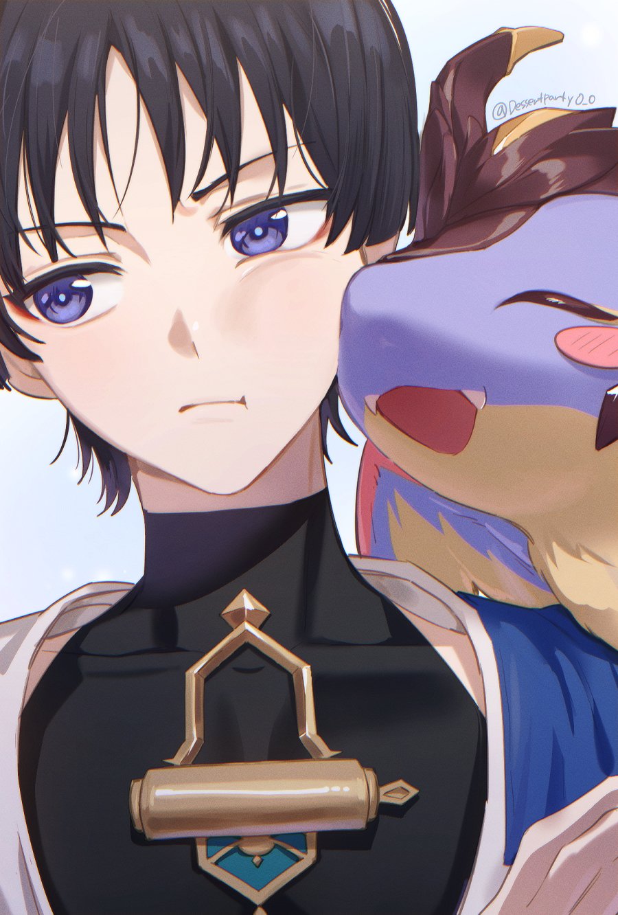 The Big ImageBoard (TBIB) - 1boy black bodysuit black hair blue cape blunt ends blush stickers ...