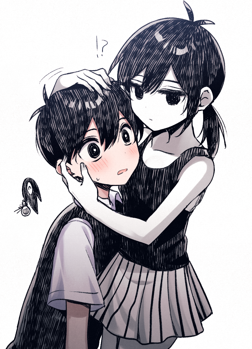 The Big ImageBoard (TBIB) - !? 1boy 1girl antenna hair black eyes black hair black sweater vest ...