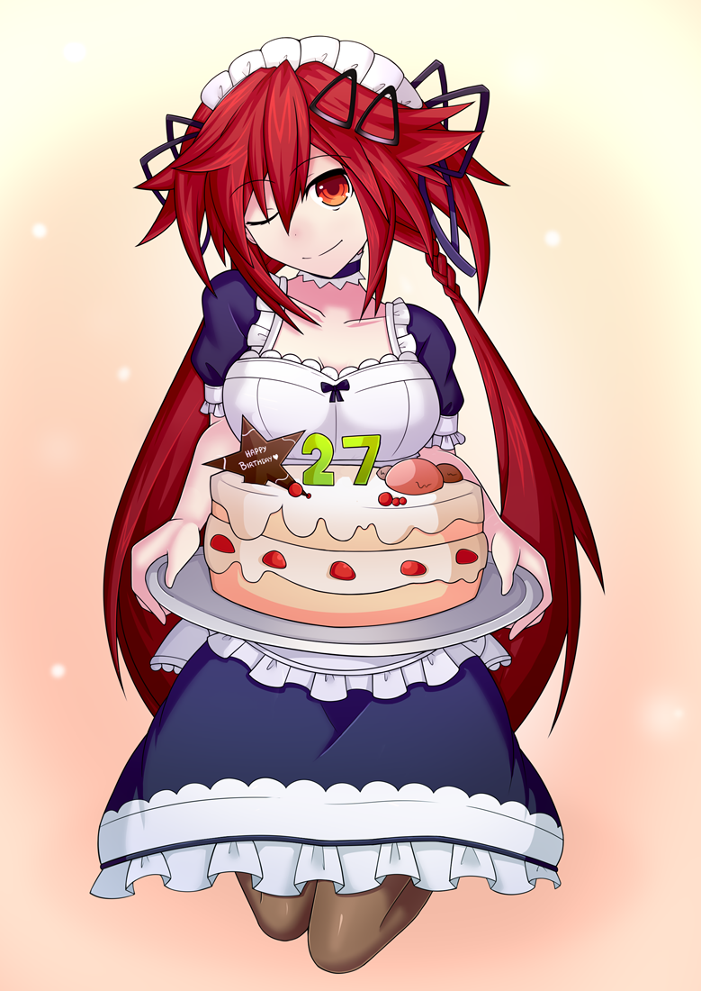 The Big Imageboard Tbib 1girl Apron Blush Breasts Cake Cleavage