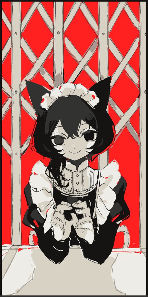 The Big ImageBoard (TBIB) - 1girl animal ears apron black eyes black hair cat ears cat girl ...