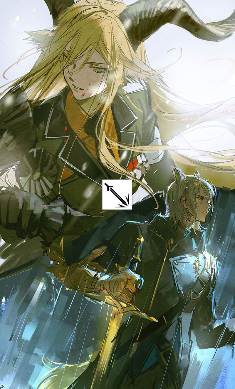 The Big ImageBoard (TBIB) - 1boy 1girl animal ears arknights black coat blonde hair blood blood ...