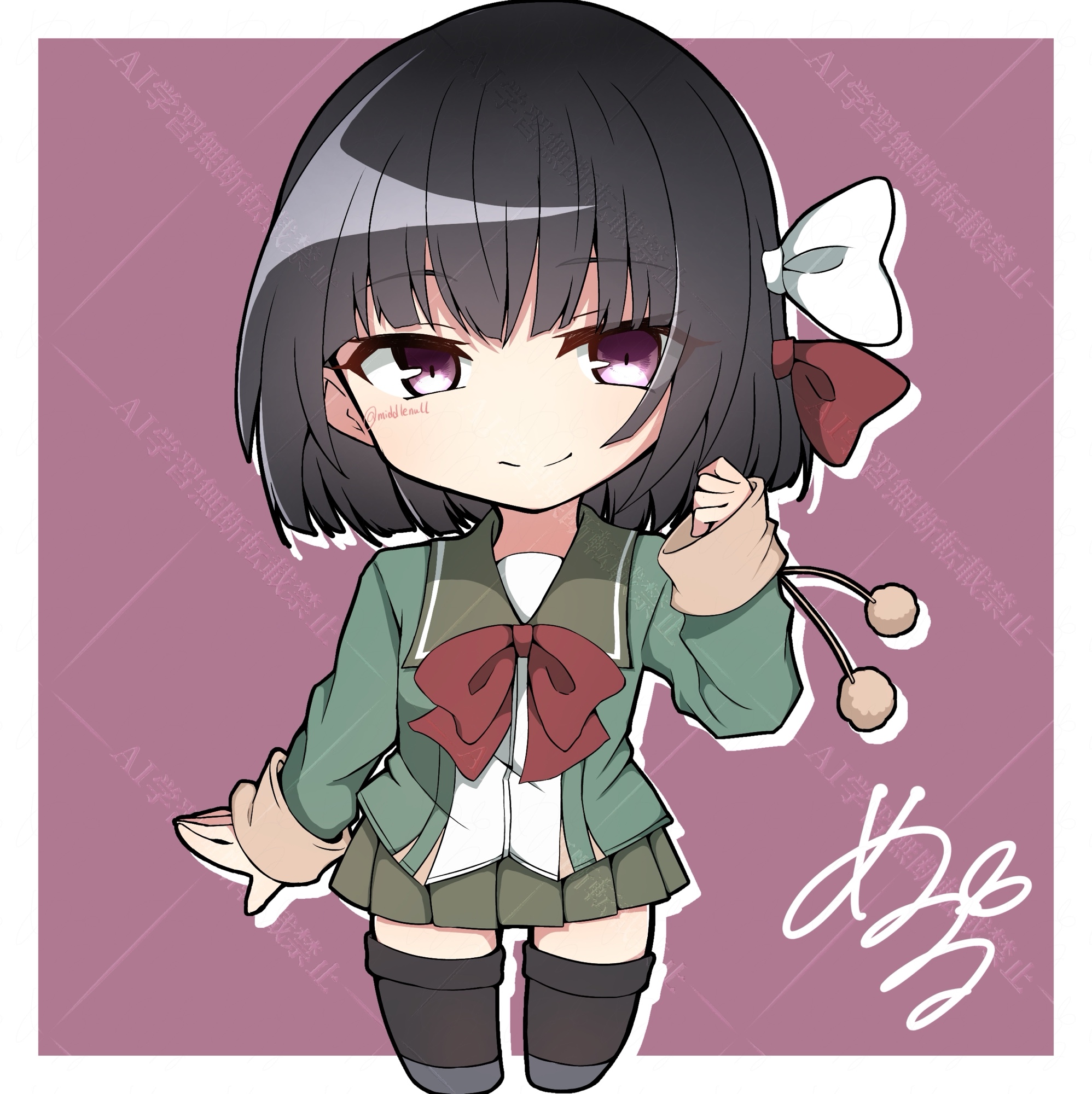 The Big ImageBoard (TBIB) - 1girl black hair black socks chibi green ...