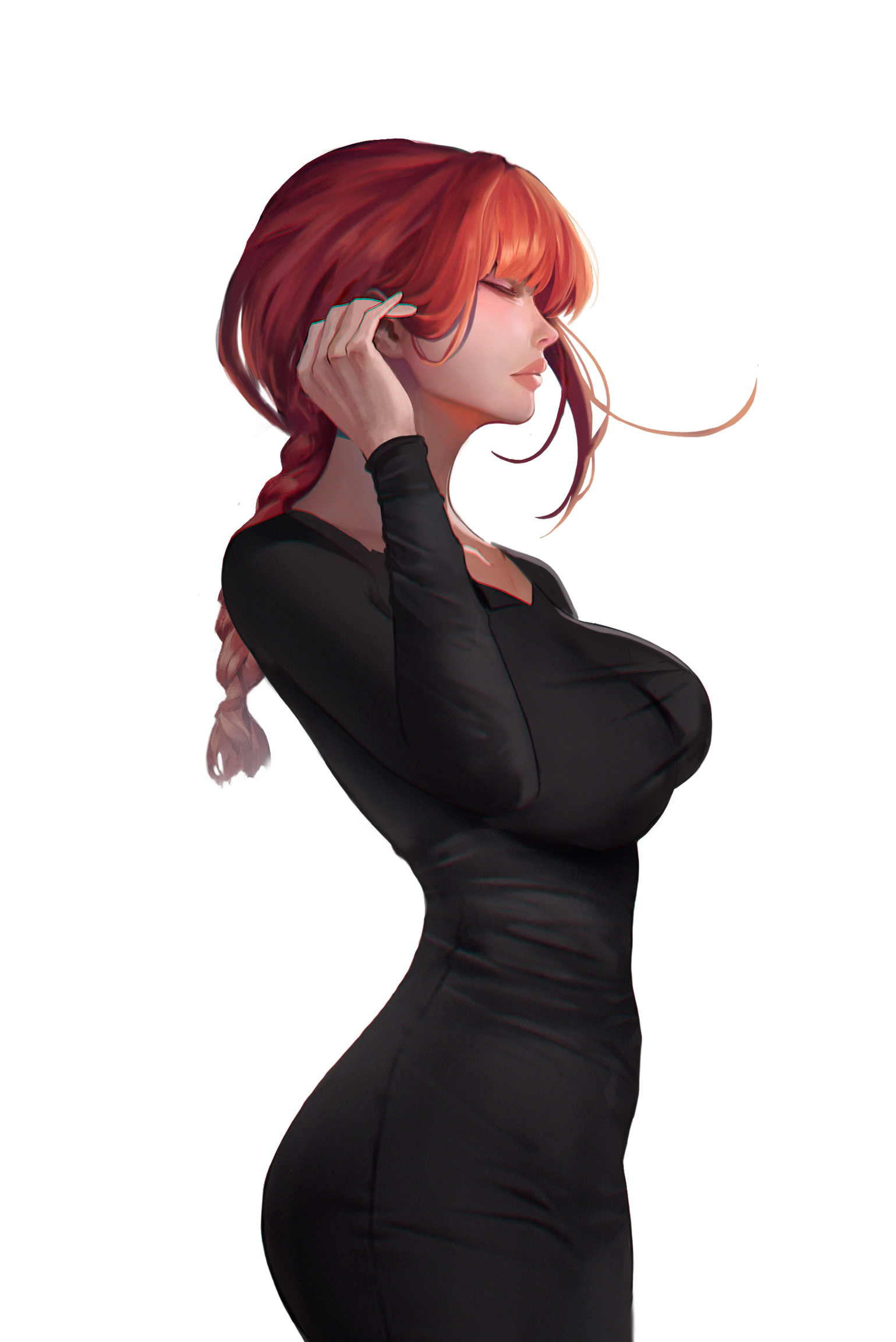 The Big ImageBoard (TBIB) - 1girl black dress braid breasts chainsaw man closed eyes closed ...