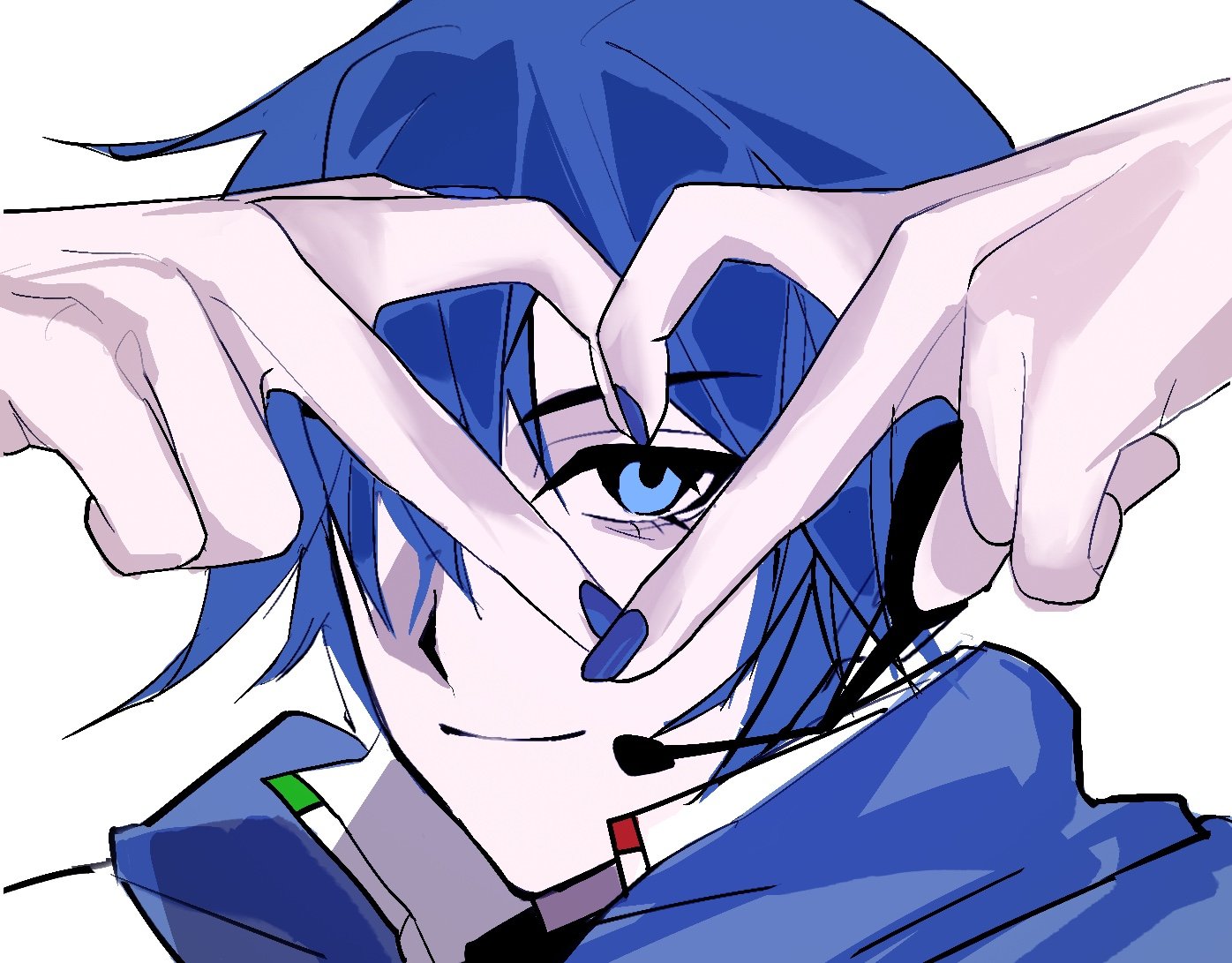 The Big ImageBoard (TBIB) - 1boy arms up blue eyes blue hair blue nails ...