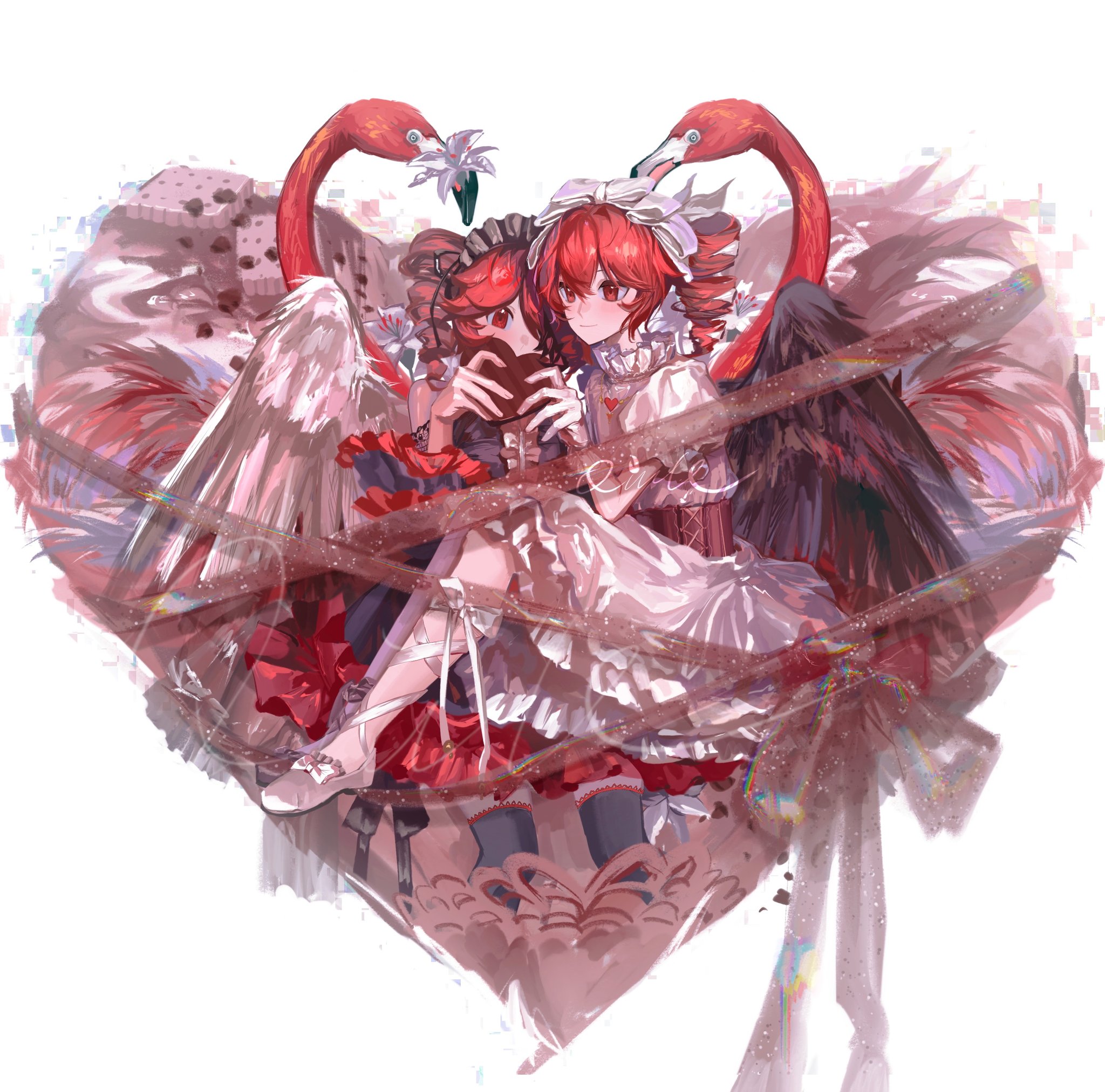 The Big ImageBoard (TBIB) - 2girls alternate costume angel wings animal bird black dress black ...