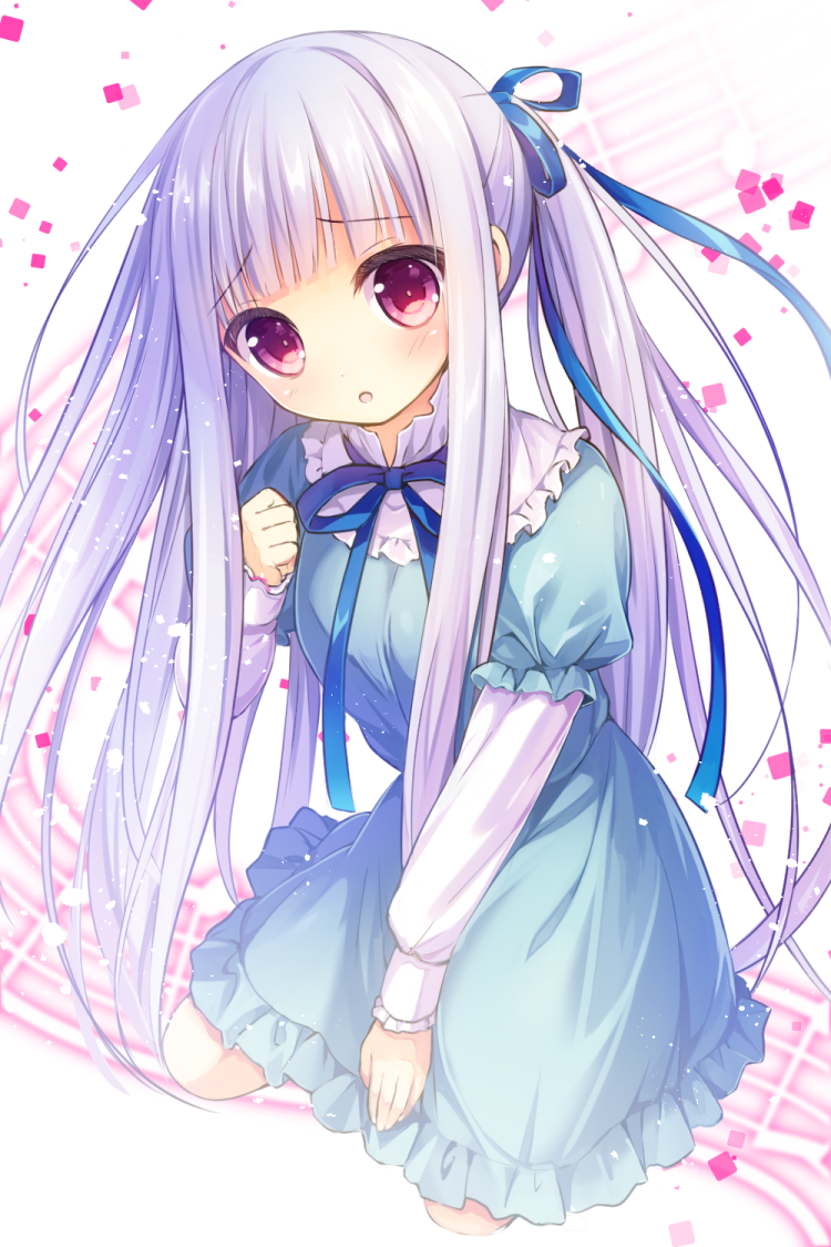 The Big ImageBoard (TBIB) - 1girl :o blue dress blue ribbon blunt bangs blush clenched hand ...