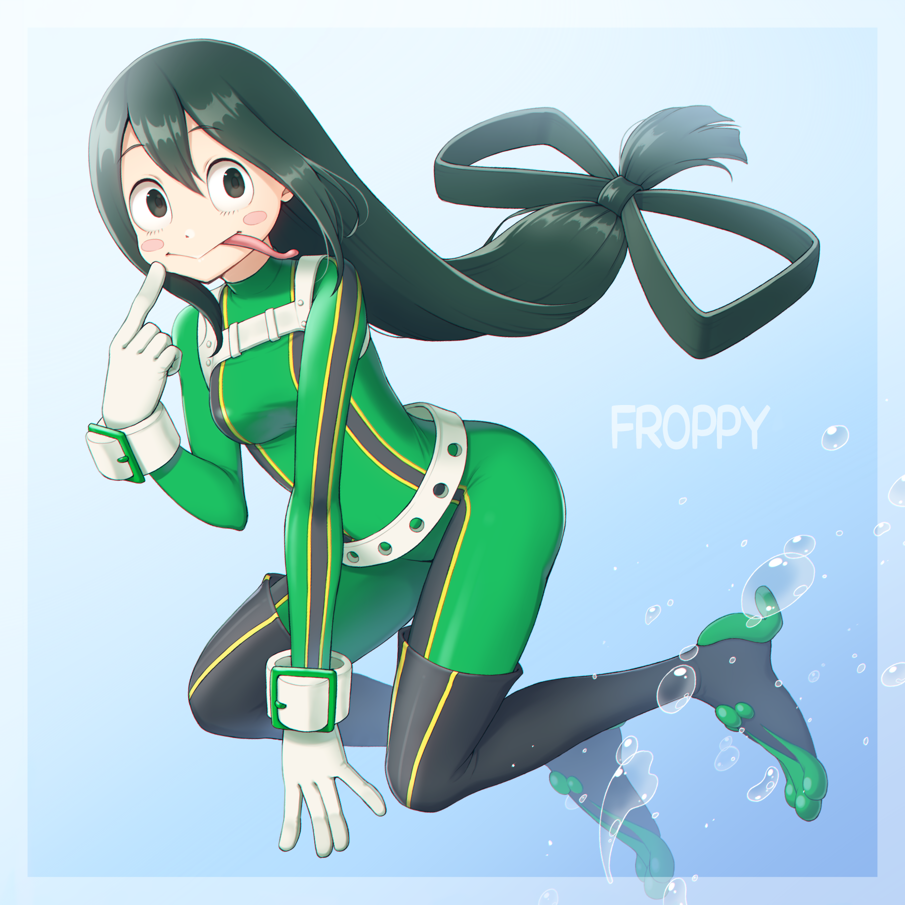The Big Imageboard Tbib 1girl Asui Tsuyu Black Eyes Black Hair Blush Stickers Bodysuit Boku