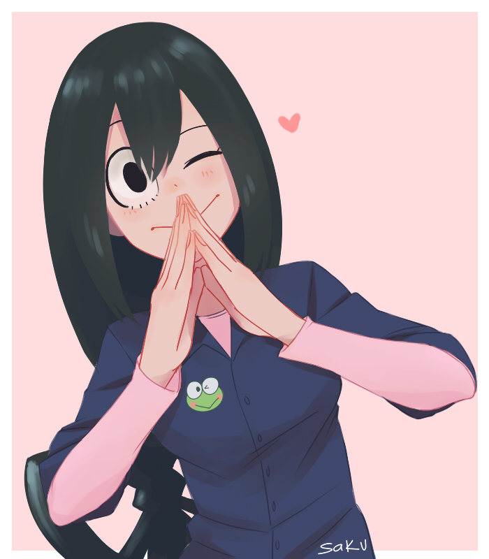 The Big Imageboard Tbib Artist Name Asui Tsuyu Black Eyes Black Hair Blue Shirt Blush