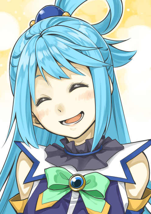 The Big ImageBoard (TBIB) - 1girl aqua (konosuba) blue hair blush closed eyes commentary request ...