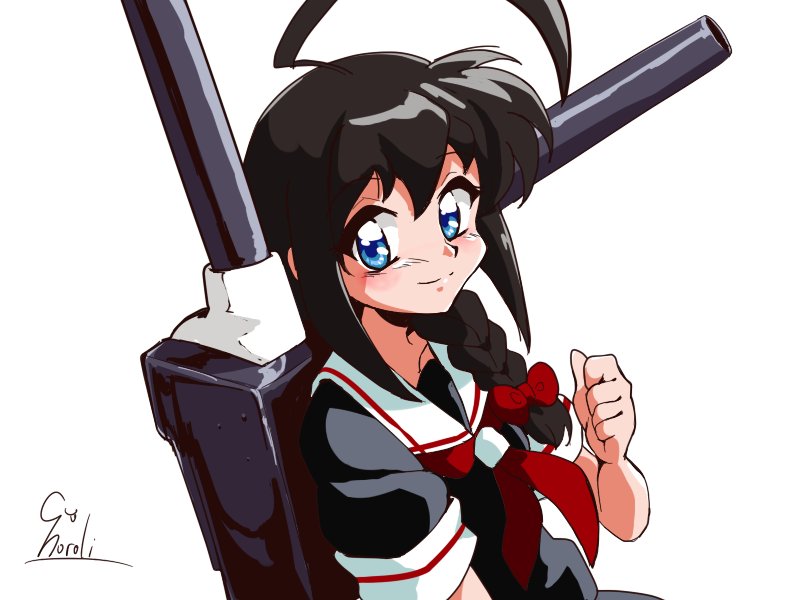The Big ImageBoard (TBIB) - 90s ahoge black hair black serafuku blue eyes braid cannon choroli ...