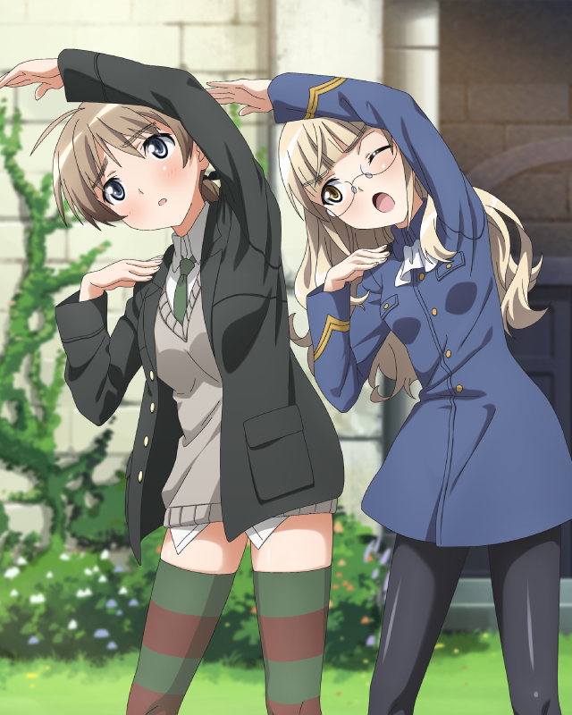 The Big Imageboard Tbib 2girls Black Legwear Blonde Hair Blue Eyes