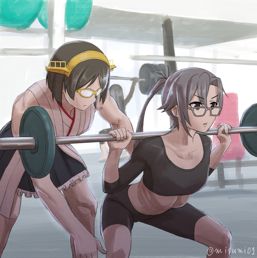 The Big ImageBoard (TBIB) - amagiri (kantai collection) asymmetrical bangs bangs barbell bike ...